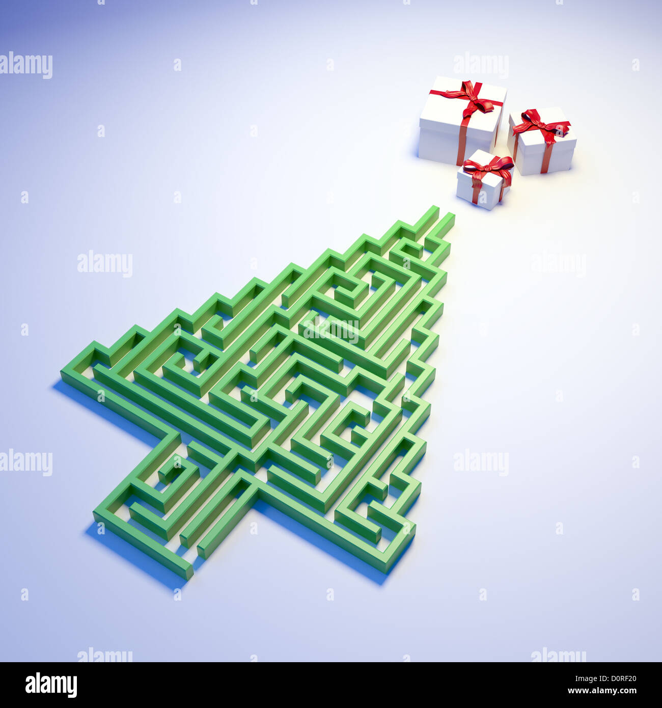 Christmas Tree shaped maze leading to gifts Stock Photo - Alamy