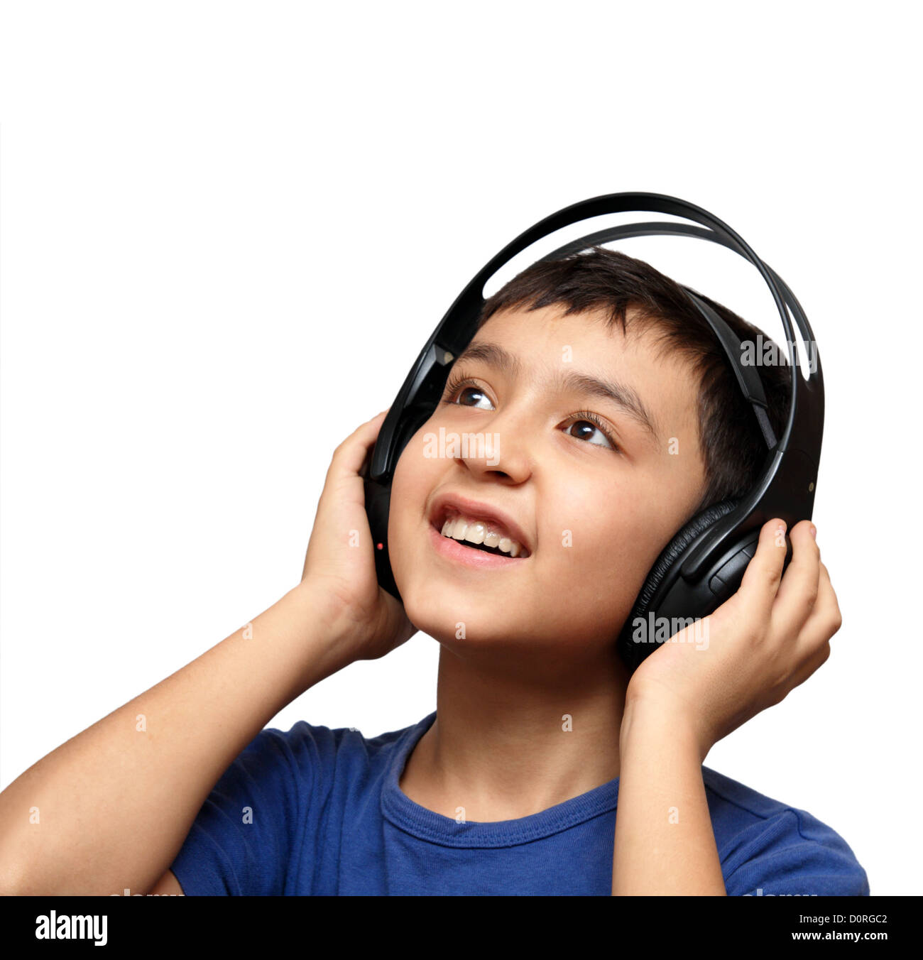 boy listening music in headphones Stock Photo - Alamy