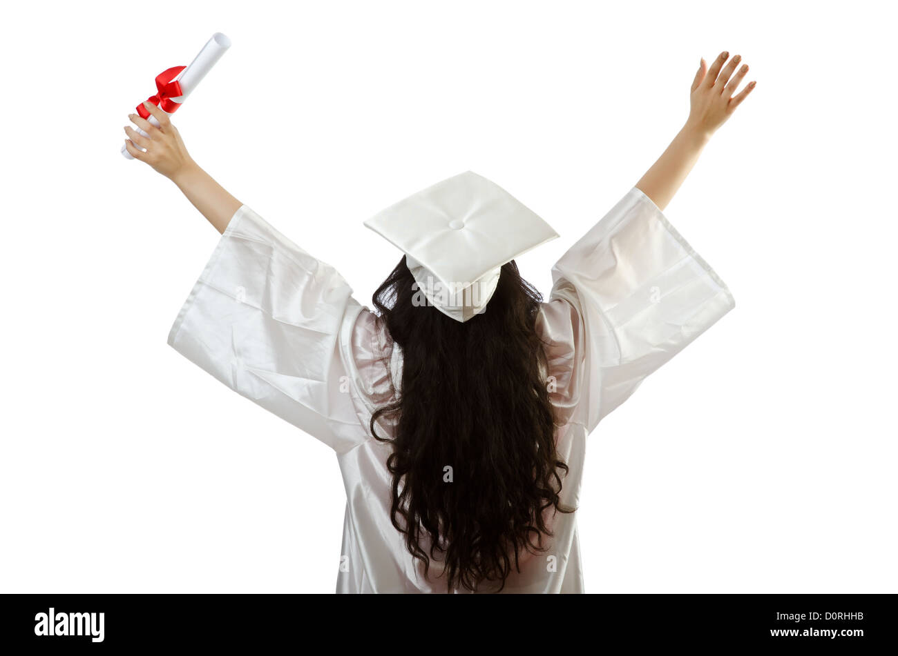 Happy student celebrating graduation on white Stock Photo - Alamy