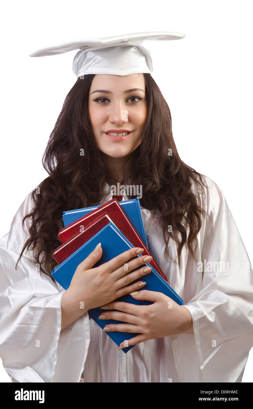 Happy graduate on white background Stock Photo - Alamy