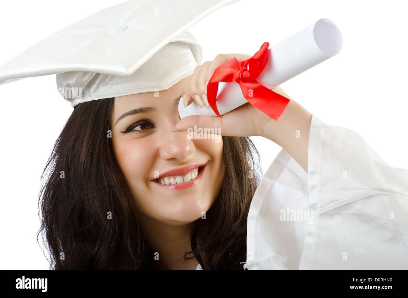 Happy student celebrating graduation on white Stock Photo - Alamy