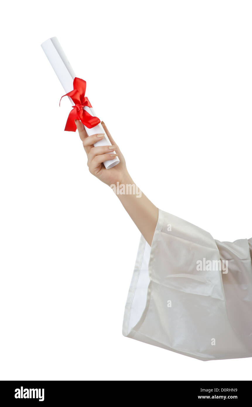 Happy student celebrating graduation on white Stock Photo - Alamy