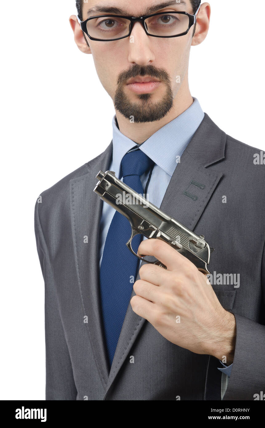 Man with gun isolated on white Stock Photo - Alamy