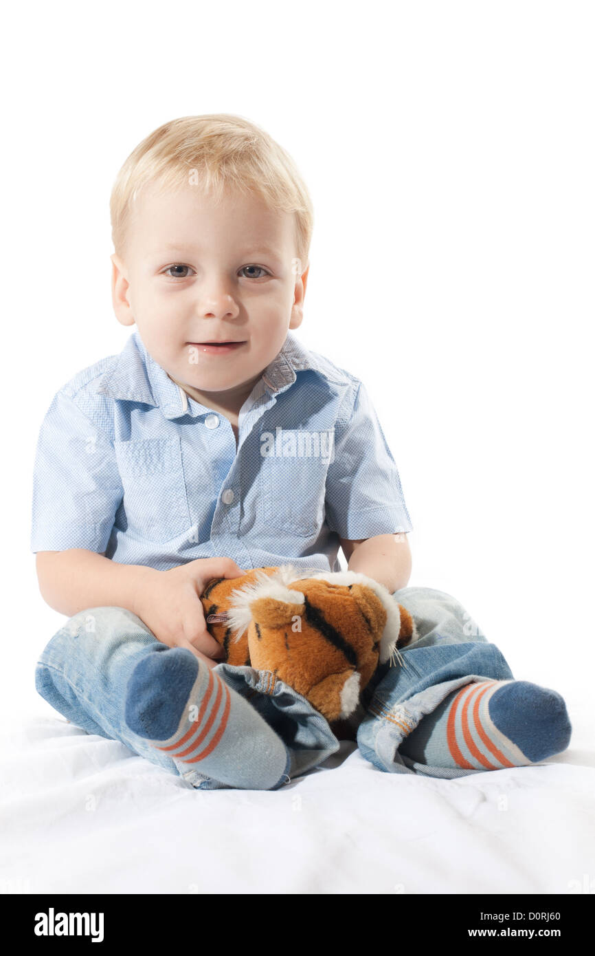 Portrait of little boy over white background Stock Photo - Alamy