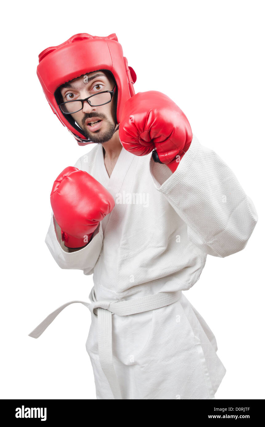 Karate fighter isolated on the white Stock Photo - Alamy