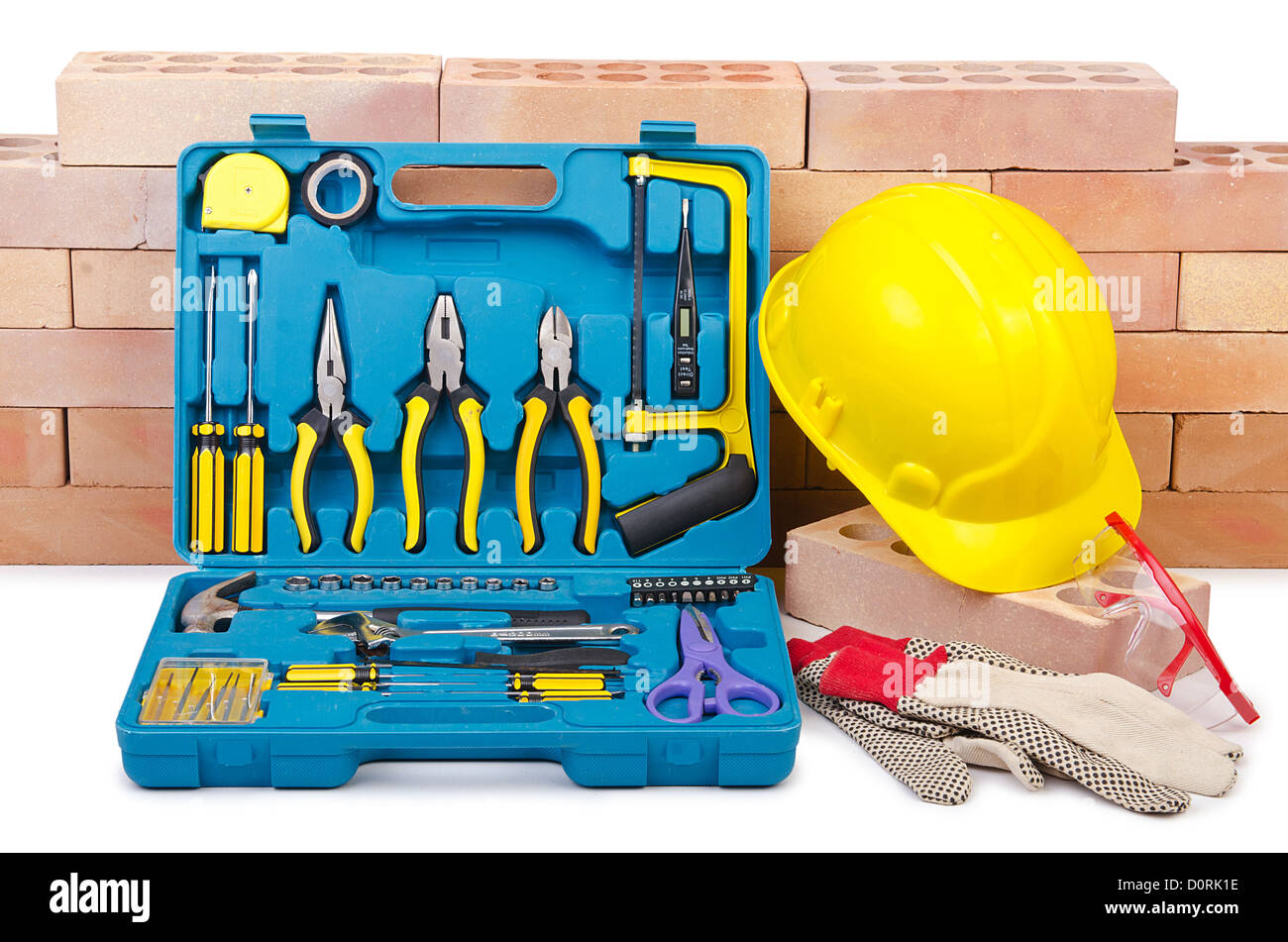 Construction concept with helmet and toolkit Stock Photo - Alamy
