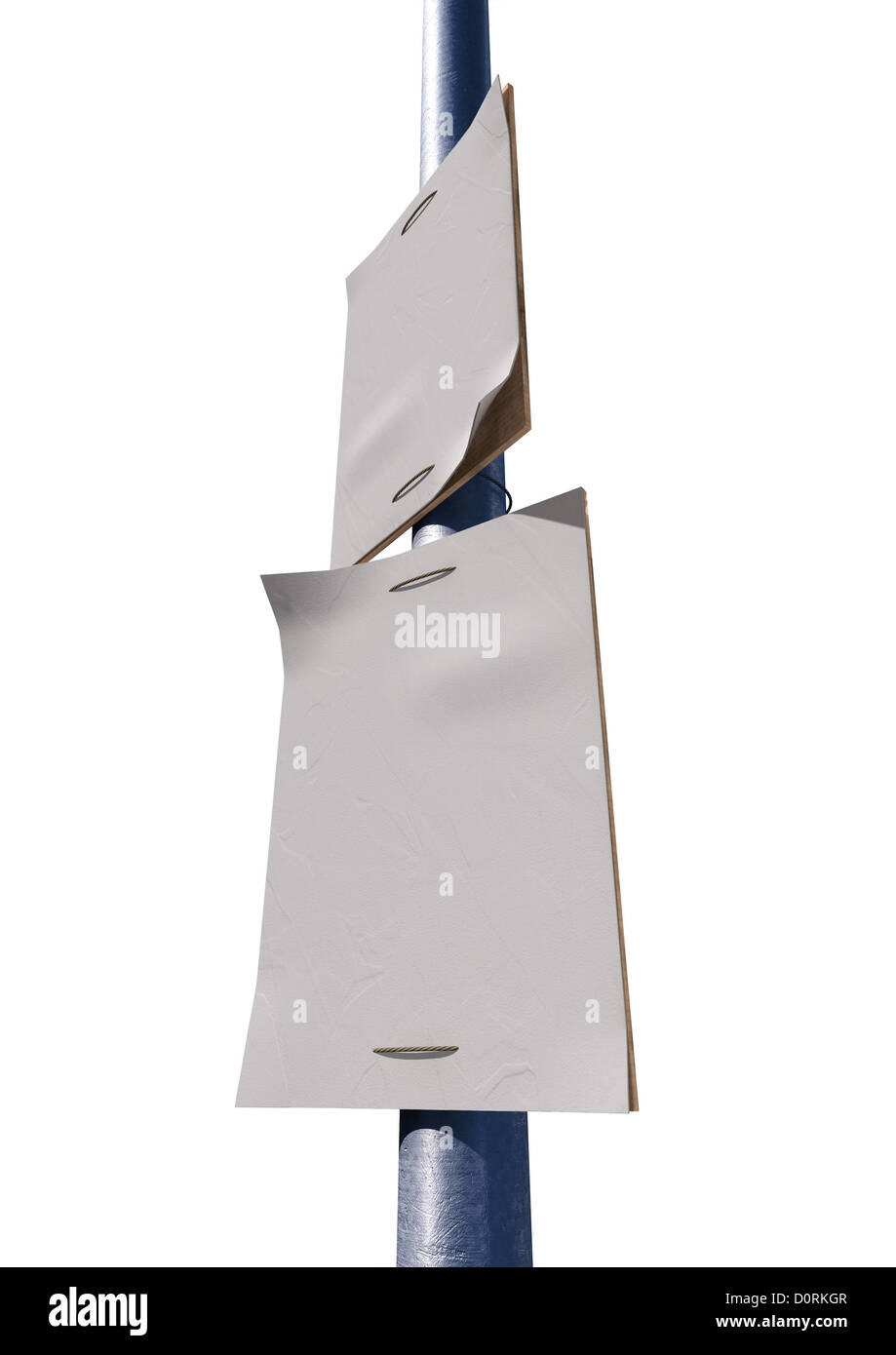 A perspective view of a street pole with two blank weathered newspaper ...