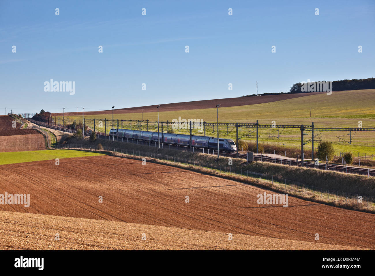 A TGV speeds through the Burgundy countryside on the line between Paris ...