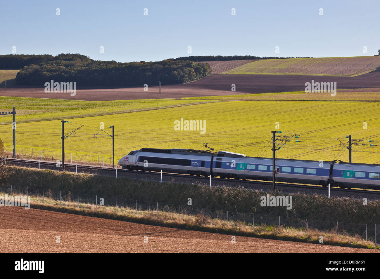 A TGV speeds through the Burgundy countryside on the line between Paris ...
