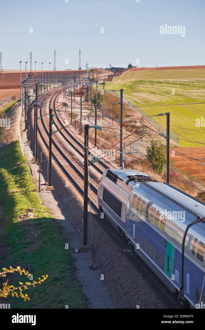 A TGV speeds through the Burgundy countryside on the line between Paris ...