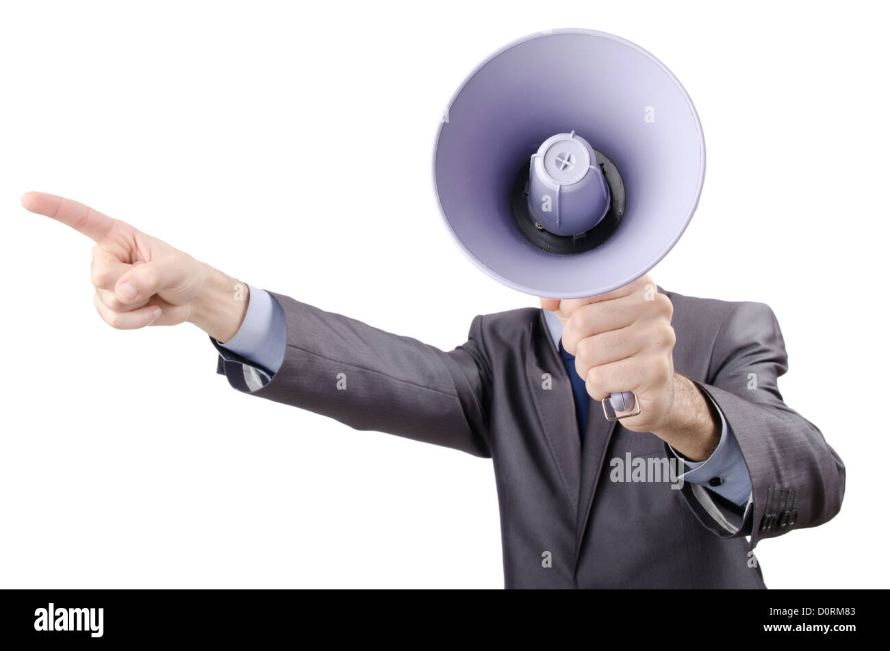 Man shouting and yelling with loudspeaker Stock Photo - Alamy