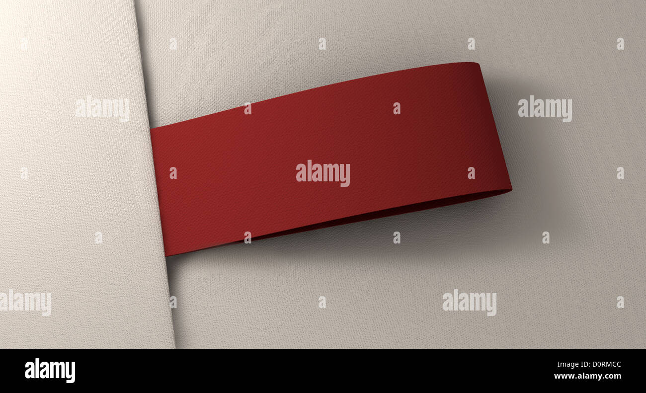 A red woven clothing label sewn into seamed white fabric Stock Photo ...
