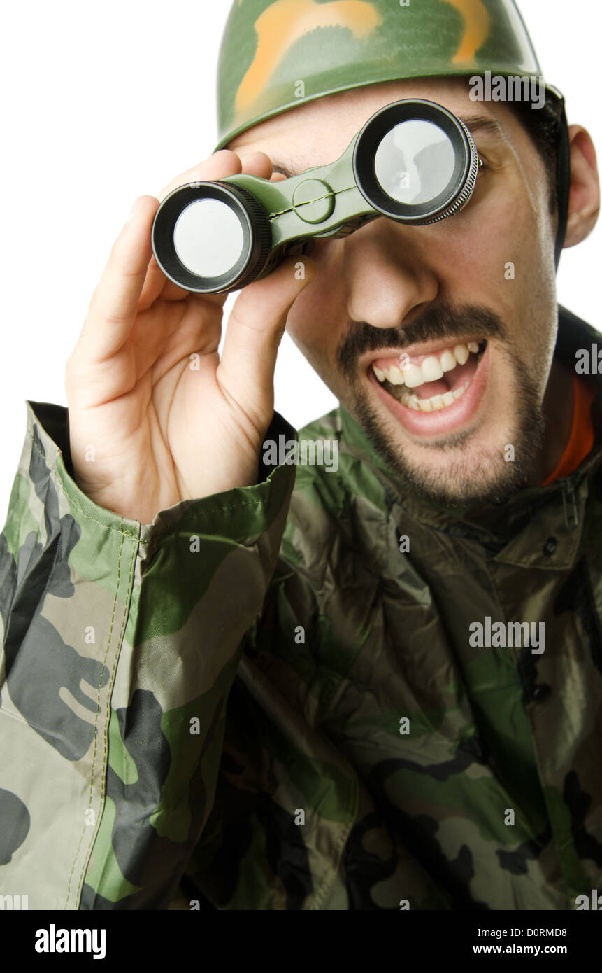 Funny soldier with binoculars Stock Photo - Alamy