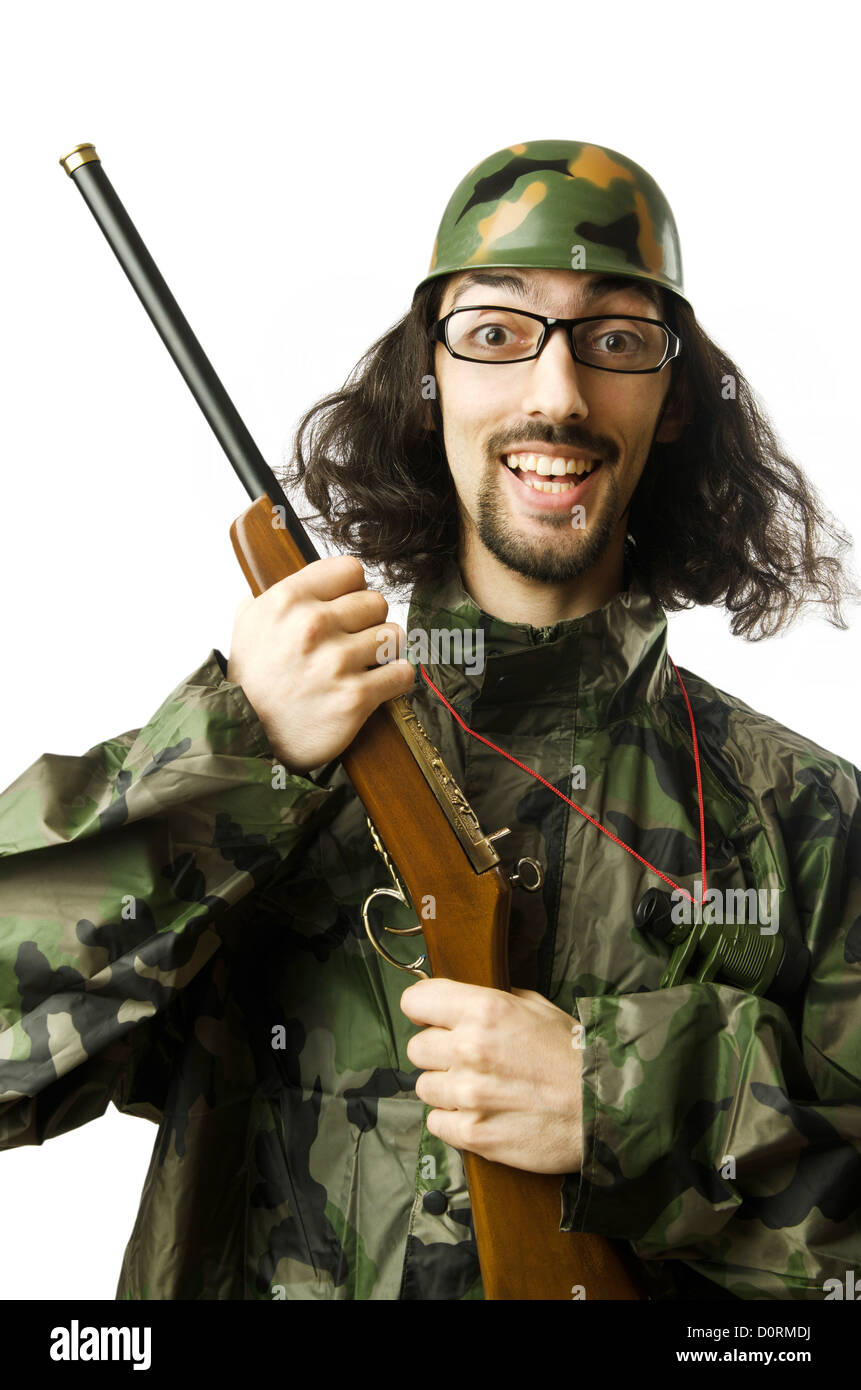 Funny soldier in humour concept Stock Photo - Alamy