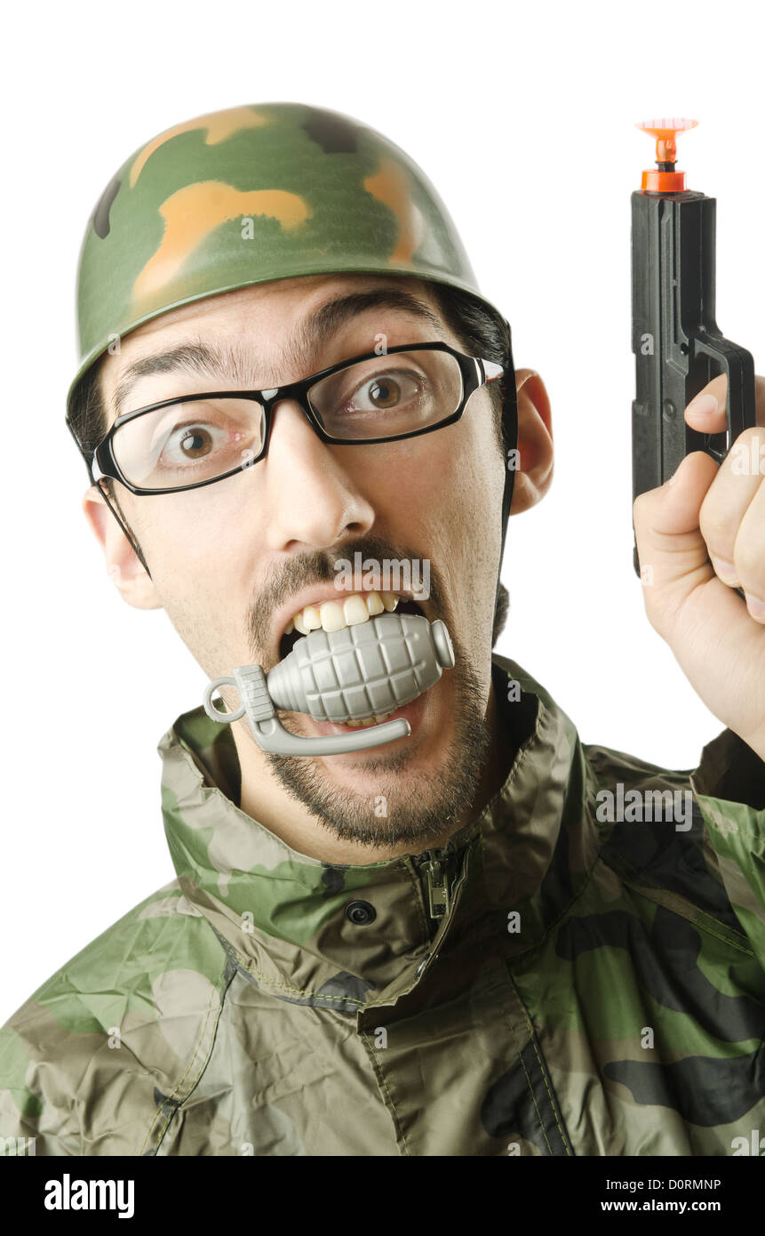 Funny soldier in humour concept Stock Photo - Alamy