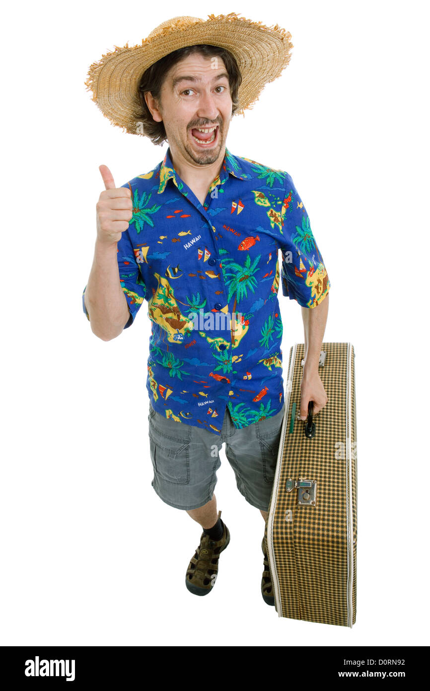 young silly man traveler, full body, isolated Stock Photo - Alamy