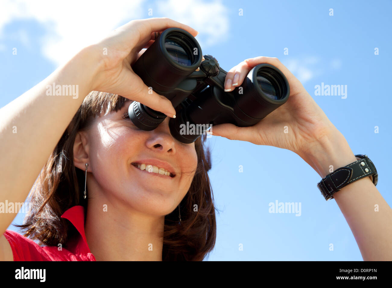 girl with binoculars Stock Photo - Alamy