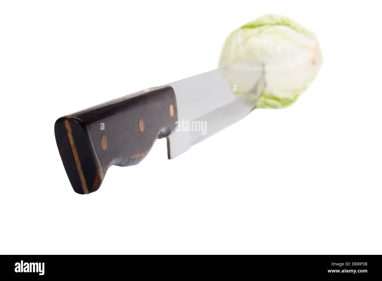 Close-up of a knife cutting a cabbage Stock Photo - Alamy