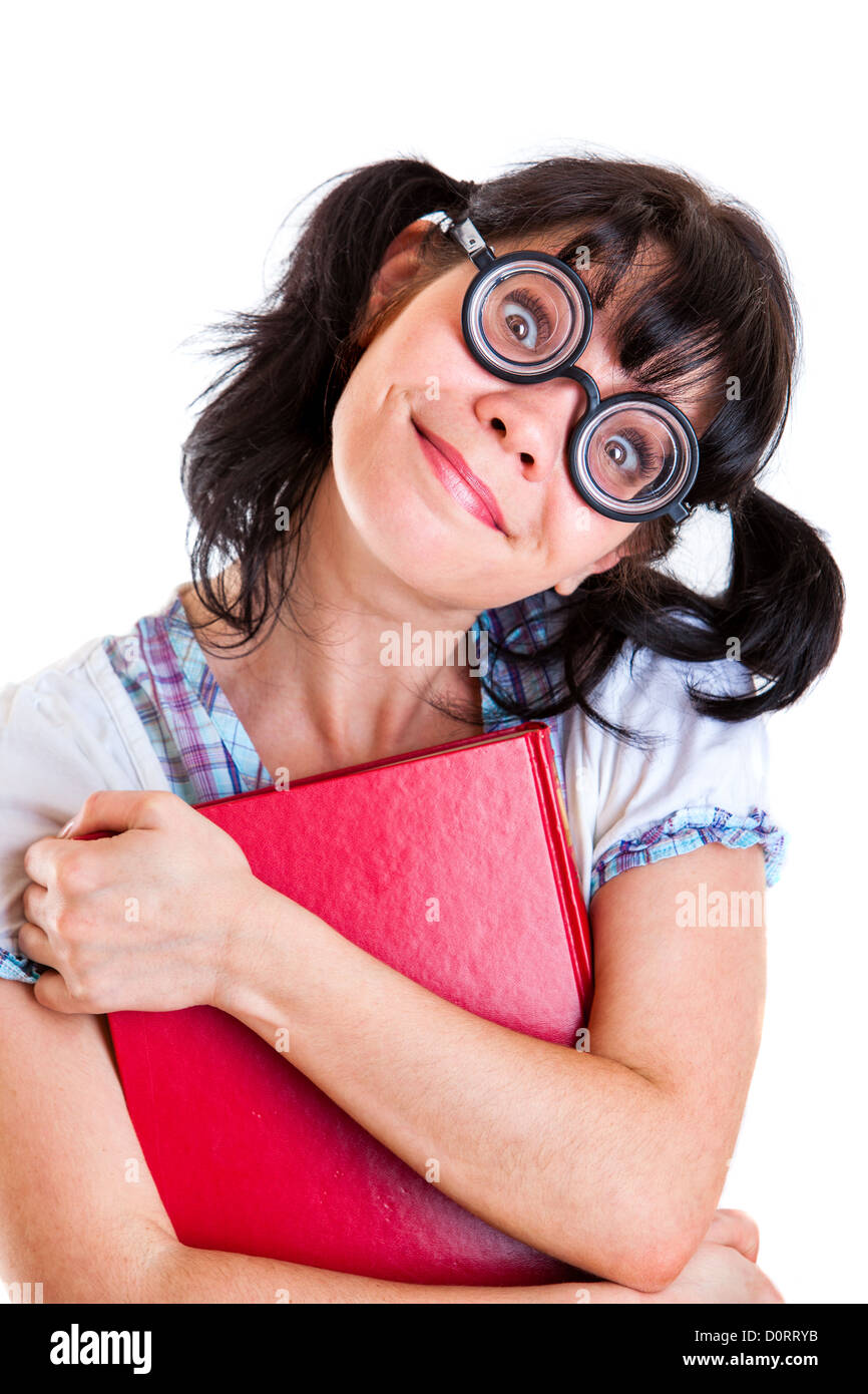 Nerd Student Girl with Textbooks Stock Photo - Alamy
