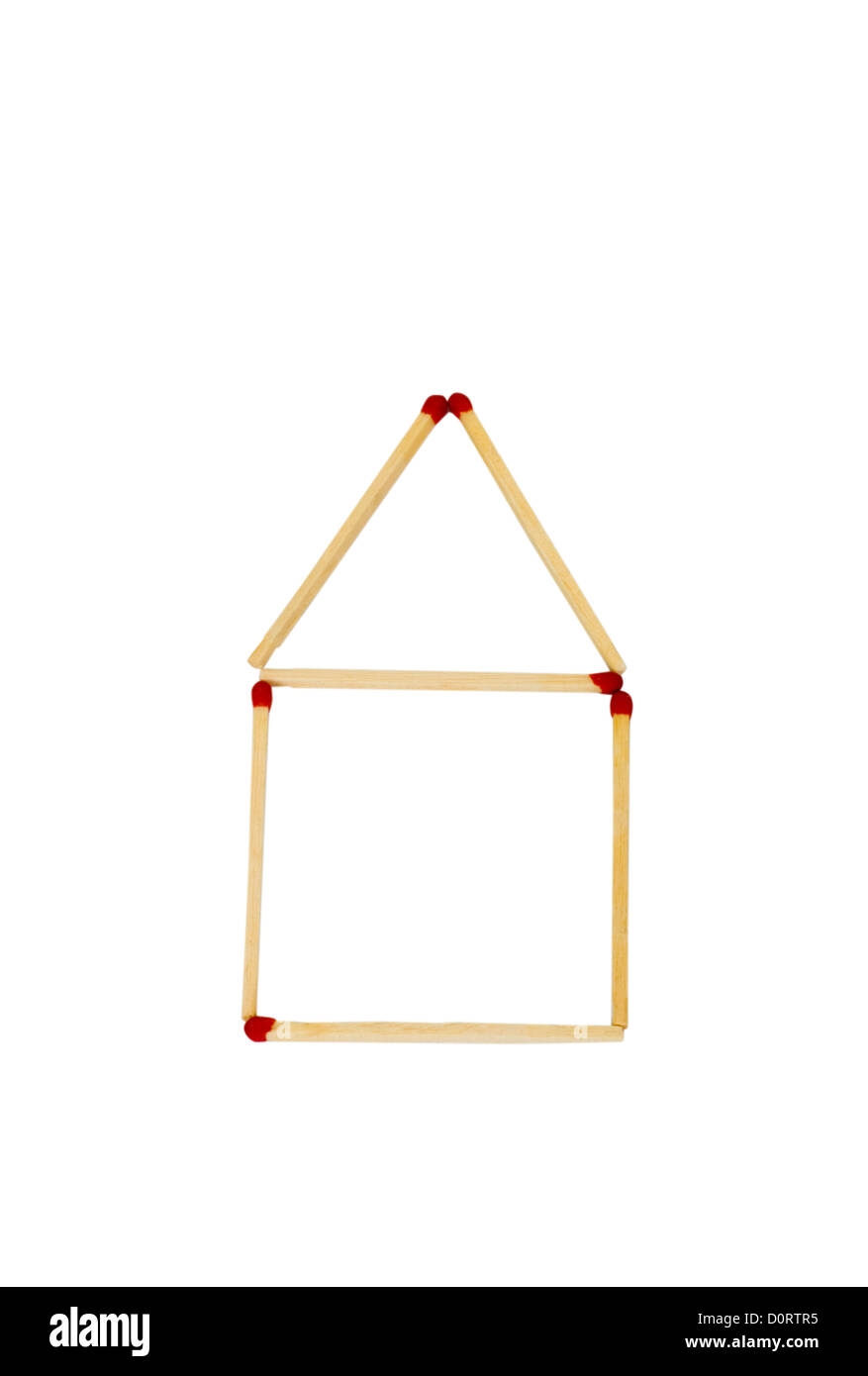 Close-up of house shape made of matchsticks Stock Photo - Alamy