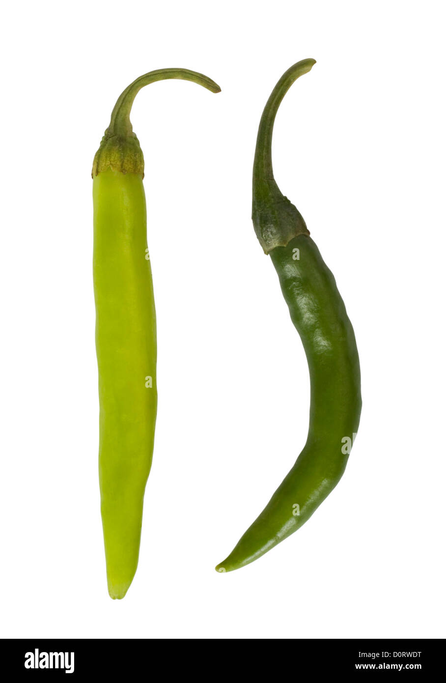 Close-up of two green chili peppers Stock Photo - Alamy