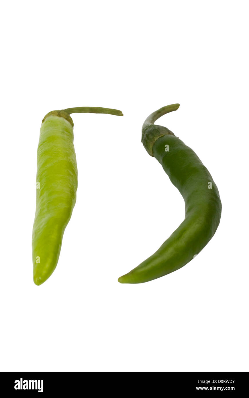 Close-up of two green chili peppers Stock Photo - Alamy