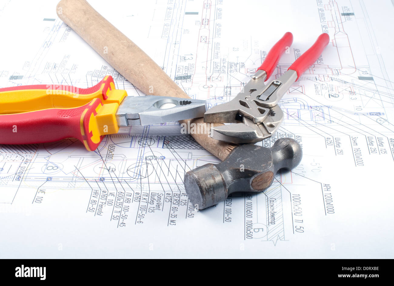 Assorted Tools on diagram Stock Photo - Alamy