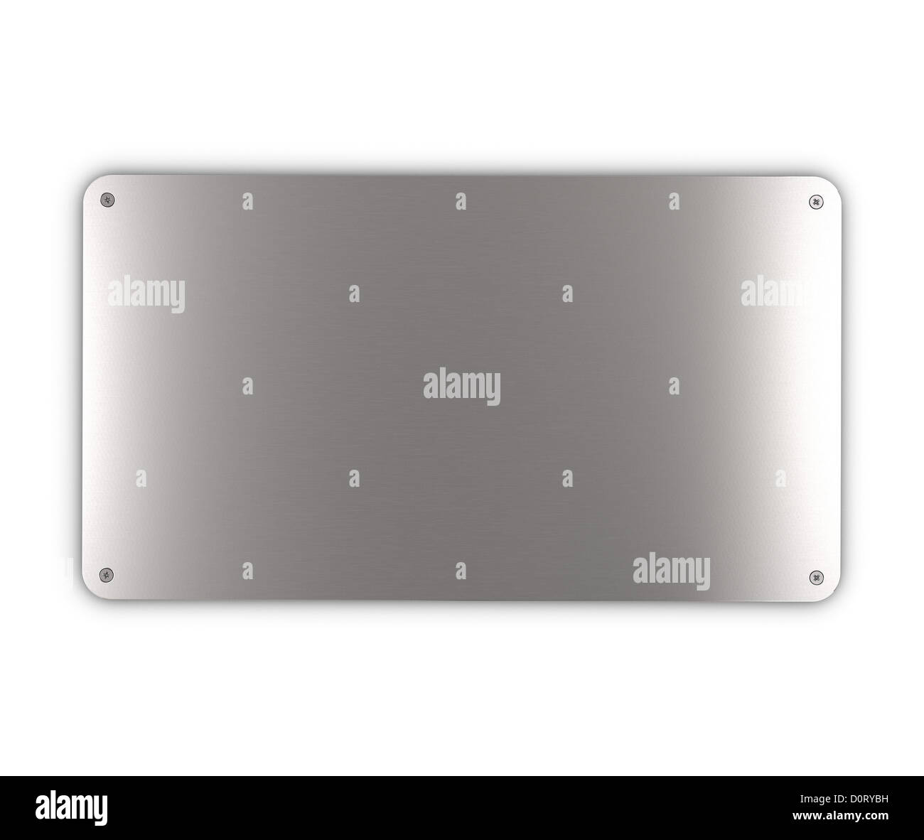 brushed metallic plaque with four screws over white background, round ...