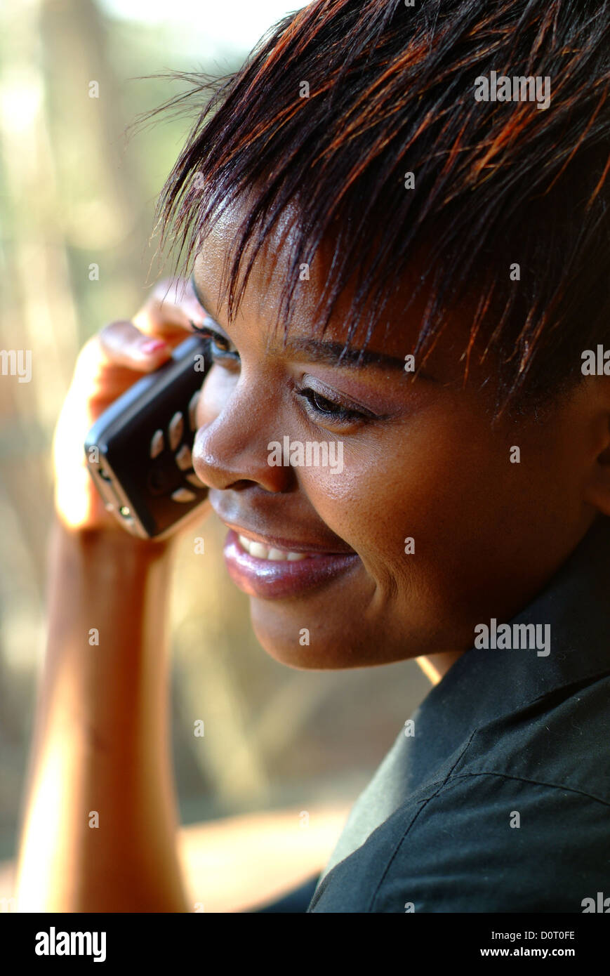 African American businesswoman on a telephone call Stock Photo - Alamy