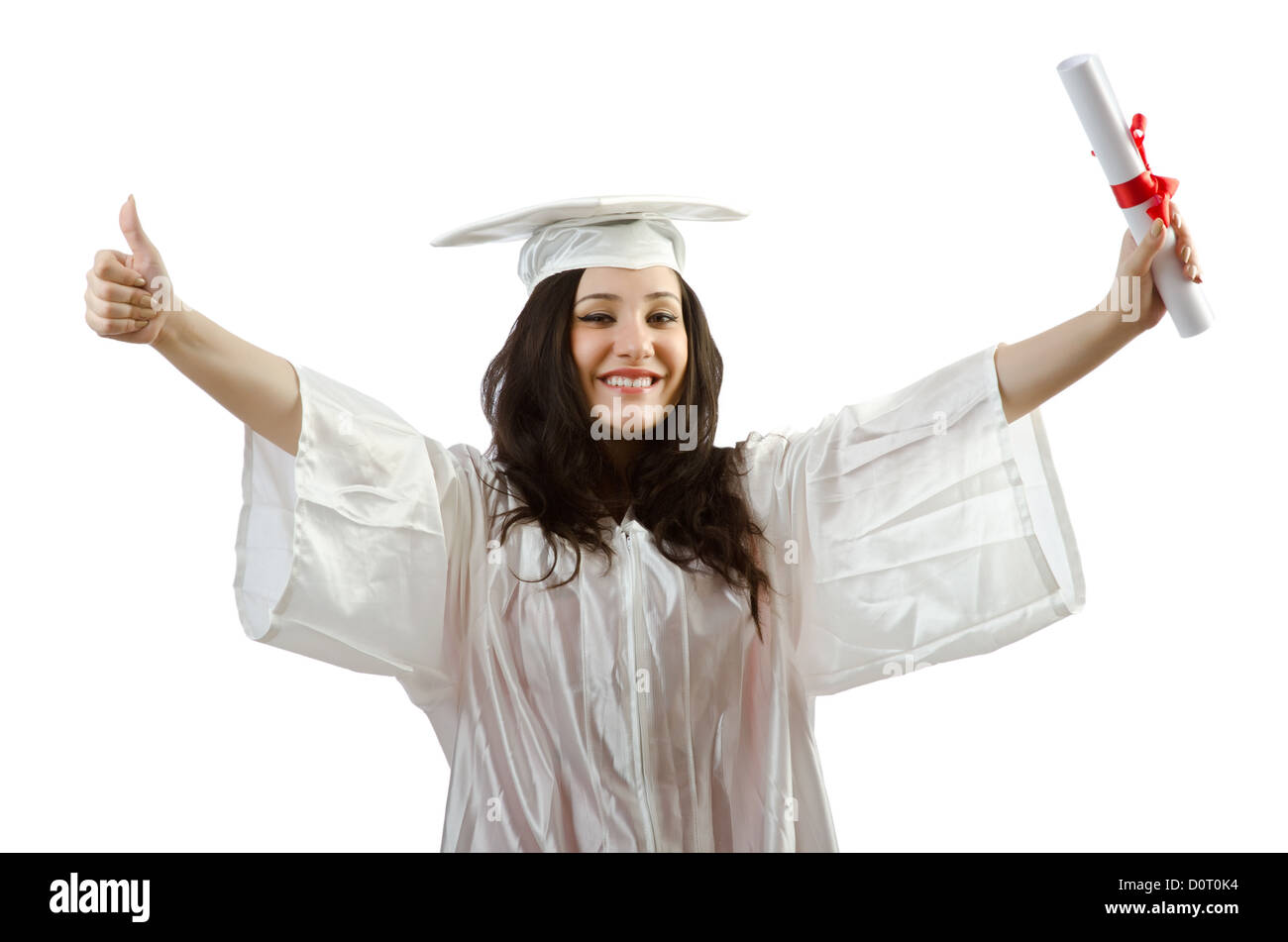 Happy graduate on white background Stock Photo - Alamy