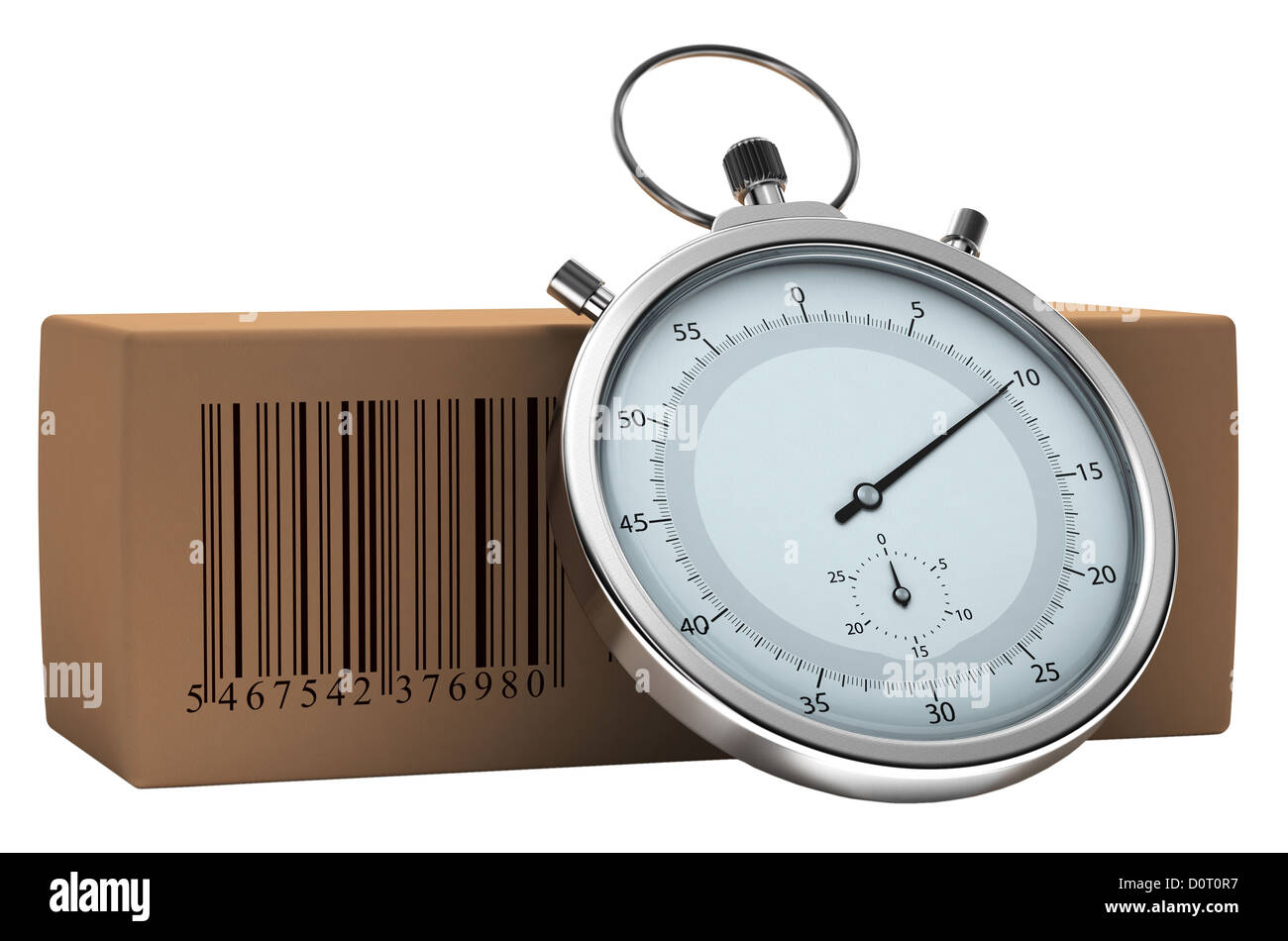 carton box over white background with a stopwatch in front of it ...
