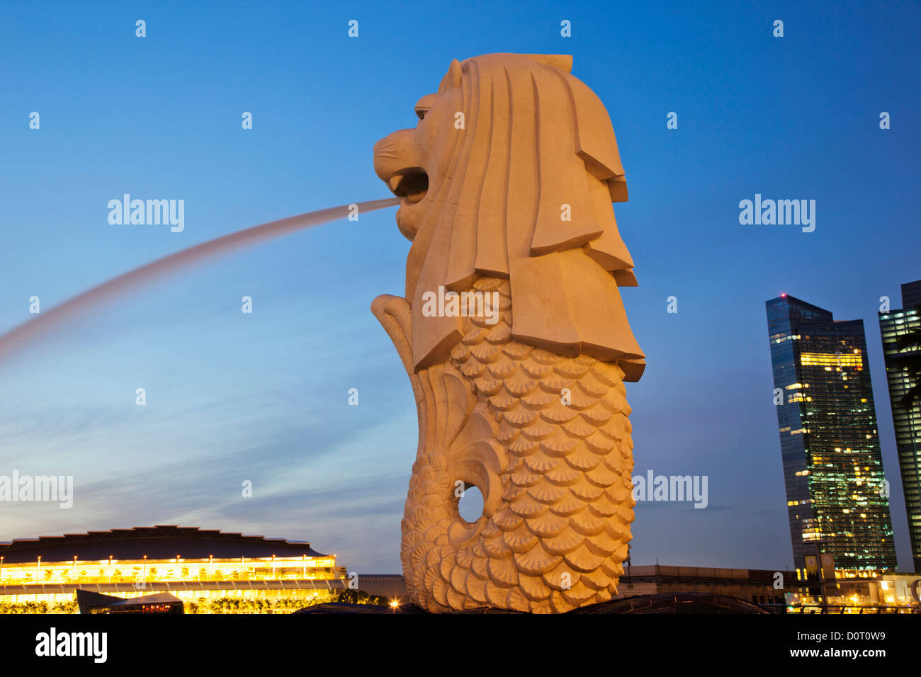 Asia, Singapore, Merlion Statue, Merlion, Night View, Night Lights ...