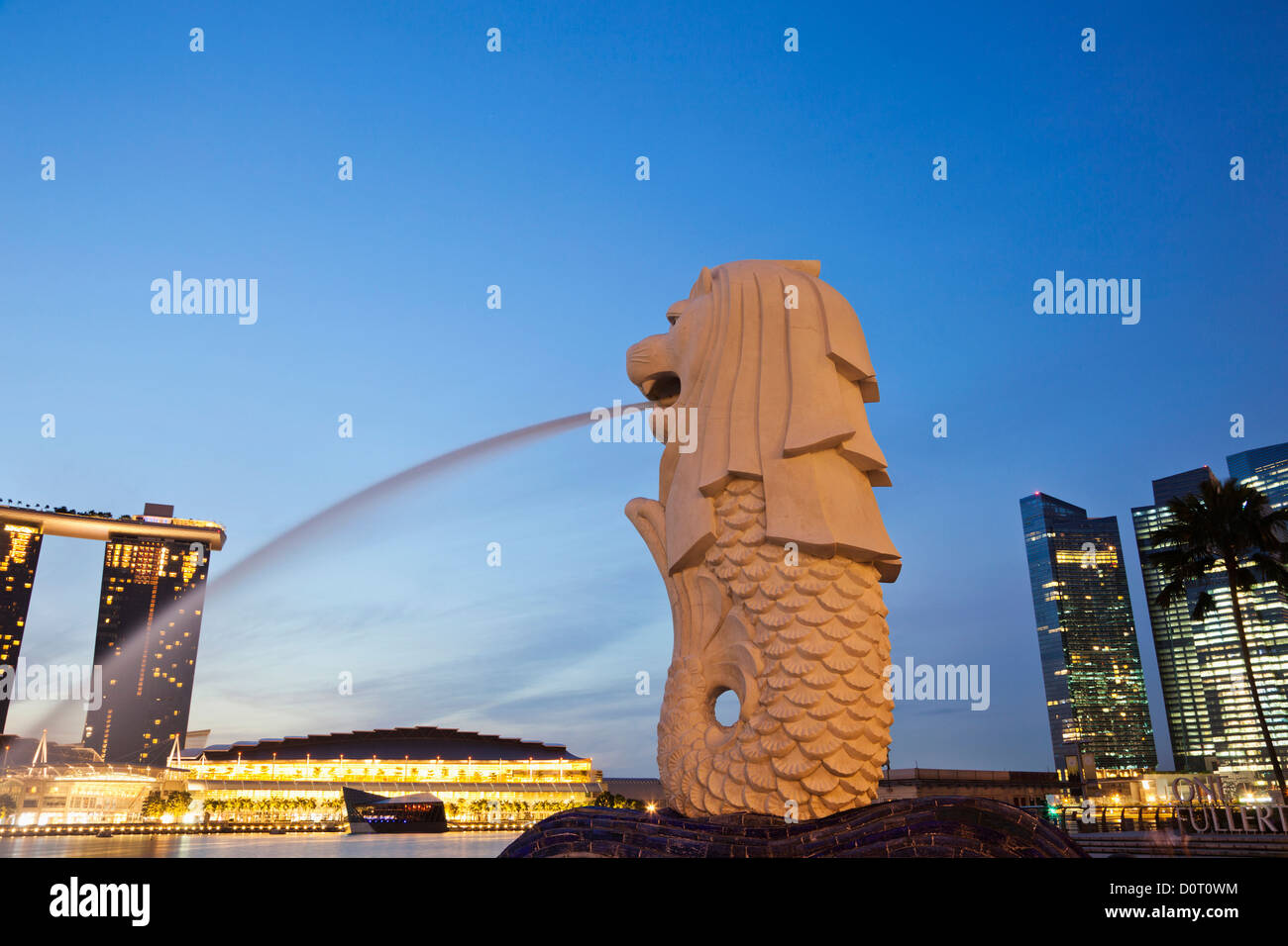 Asia, Singapore, Merlion Statue, Merlion, Night View, Night Lights ...
