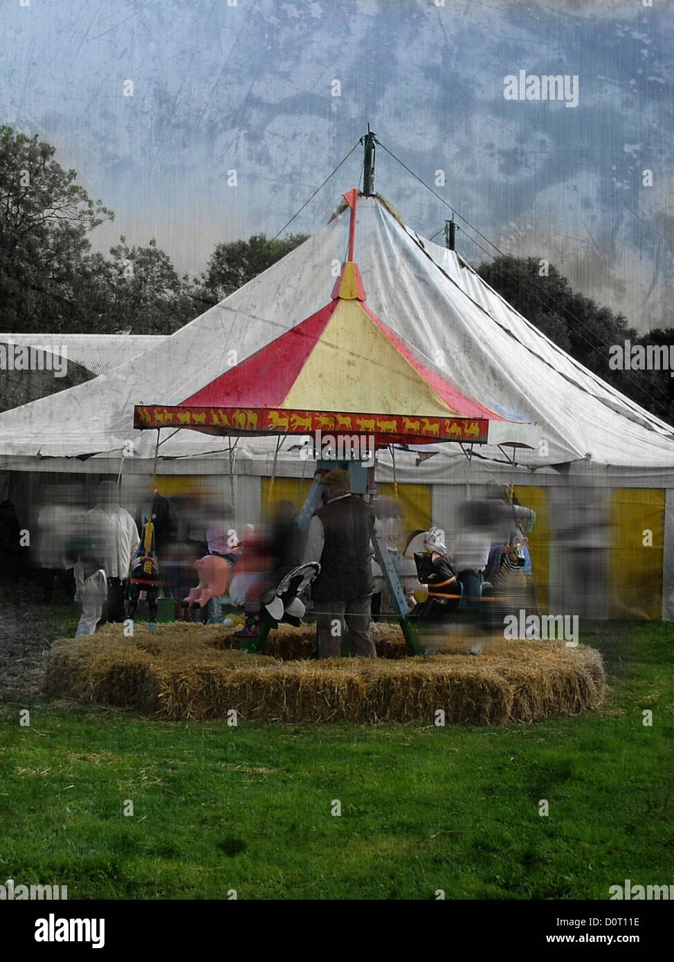 Old fashioned hand operated merry go round Edited to look like old ...