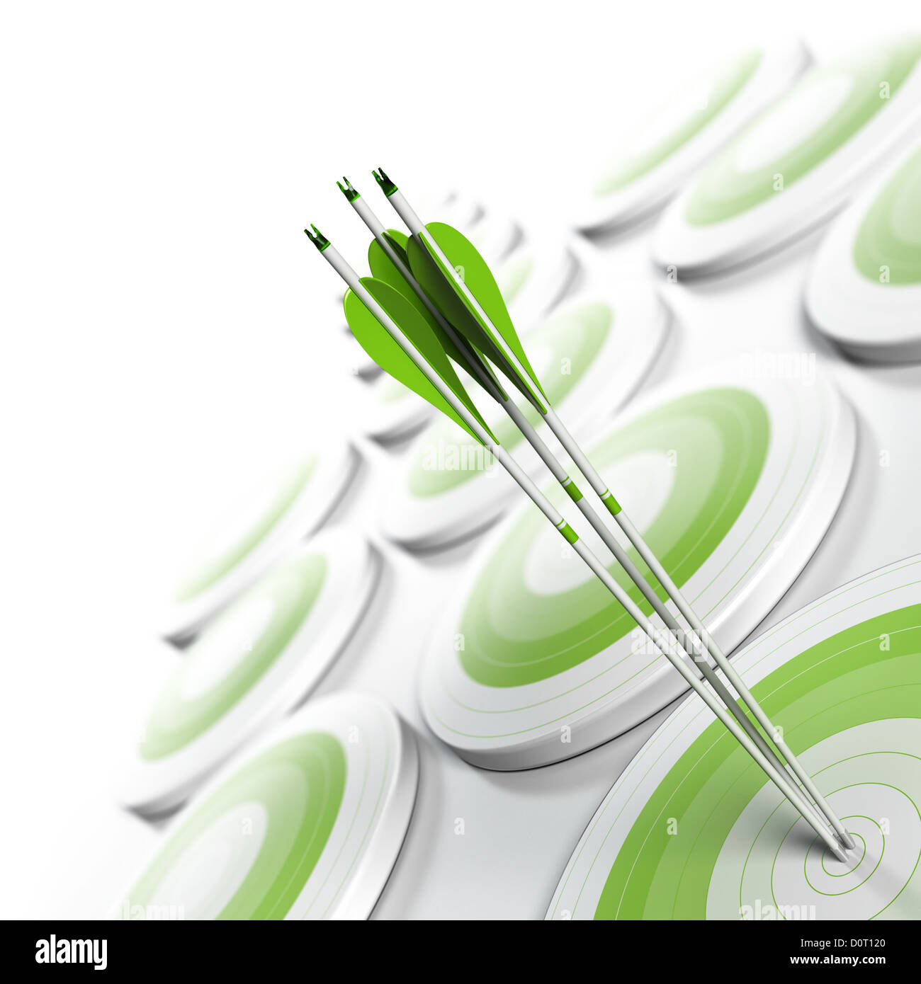 many green targets and three arrows reaching the center of objective ...