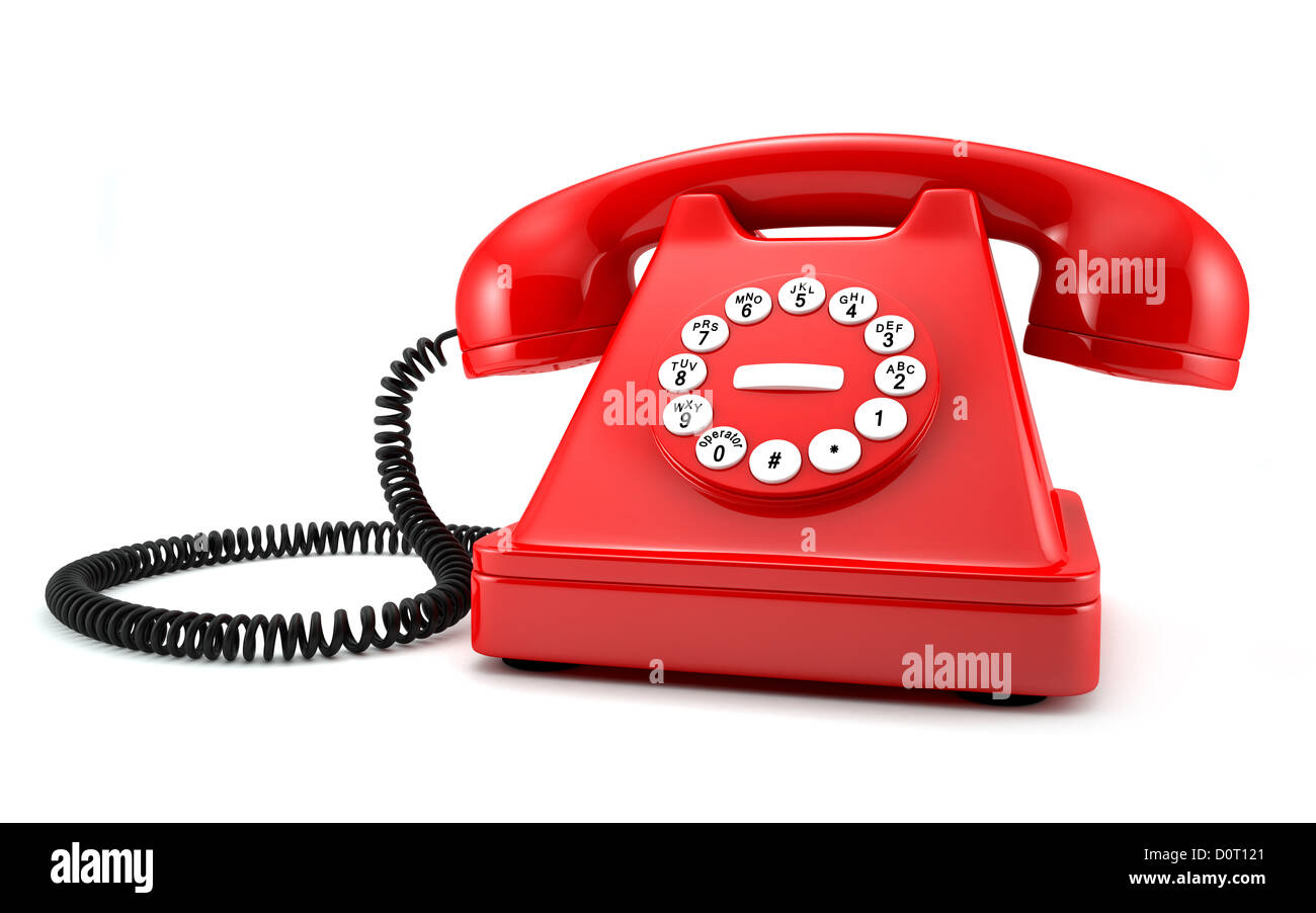 3d illustration of red old-fashioned phone on white background Stock ...