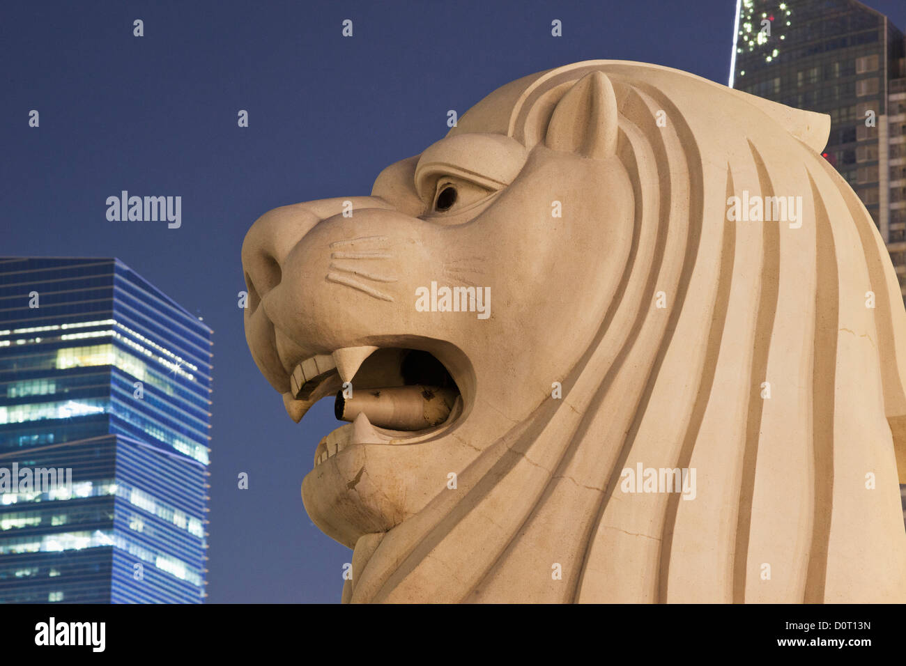 Asia, Singapore, Merlion Statue, Merlion, Night View, Night Lights ...