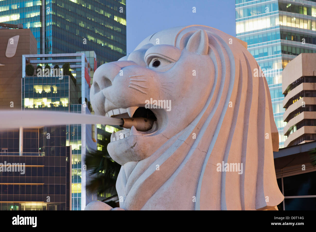 Asia, Singapore, Merlion Statue, Merlion, Night View, Night Lights ...