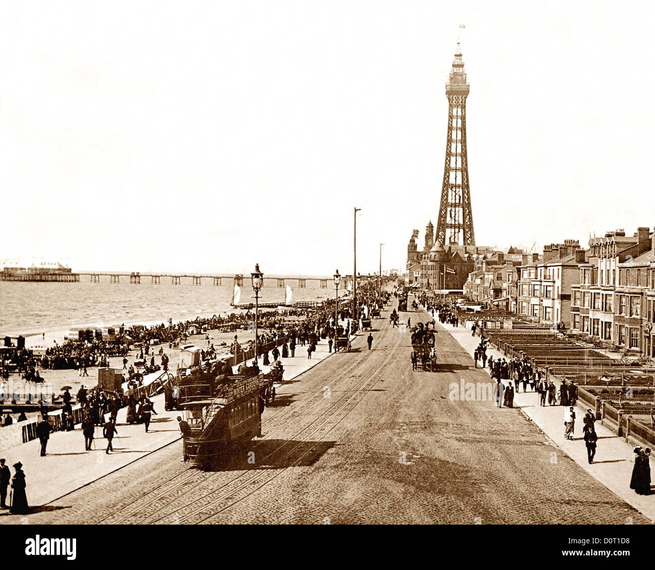 Blackpool Tower Pier and Tram Victorian period Stock Photo - Alamy