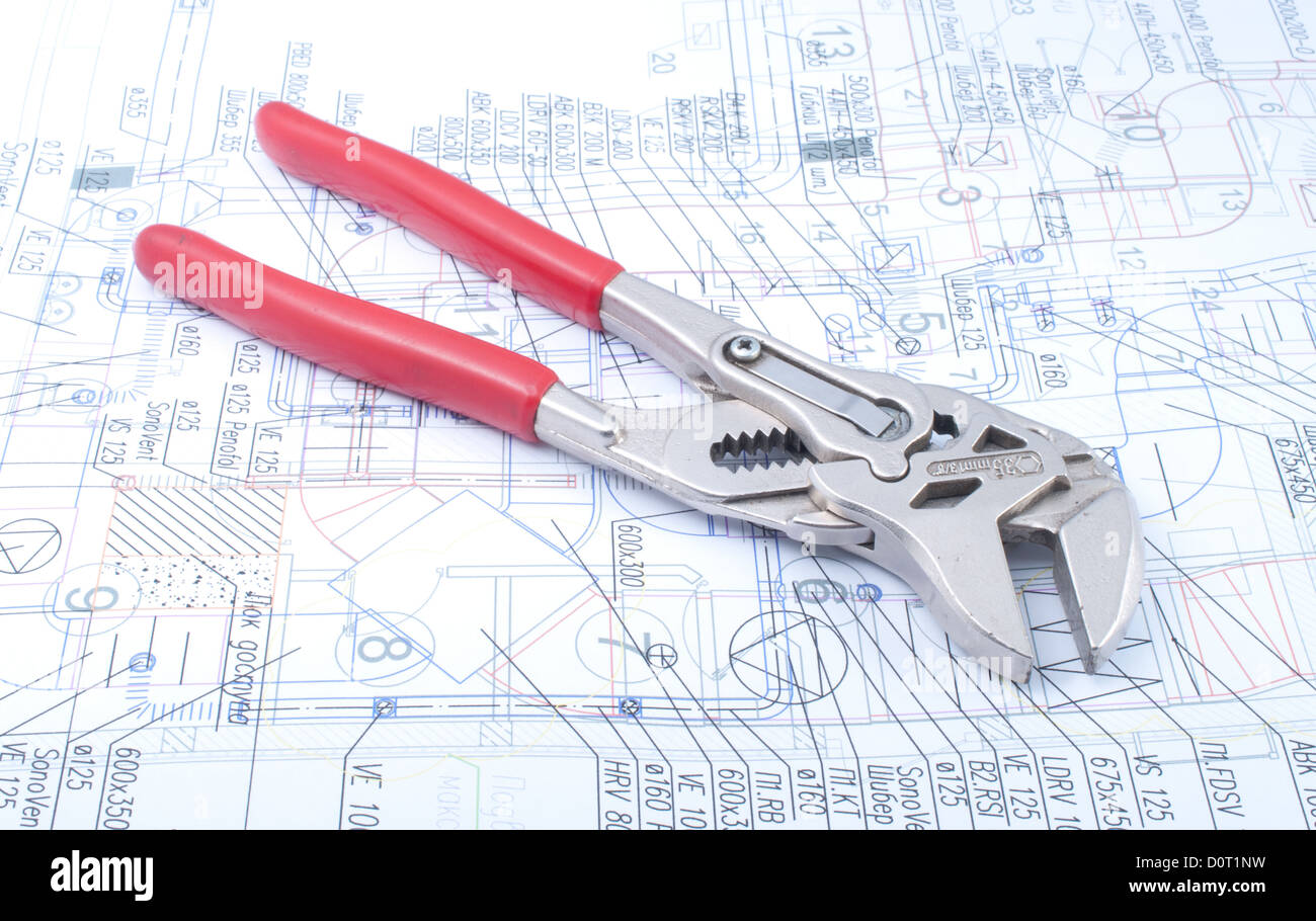 Adjustable Wrench on diagram Stock Photo - Alamy