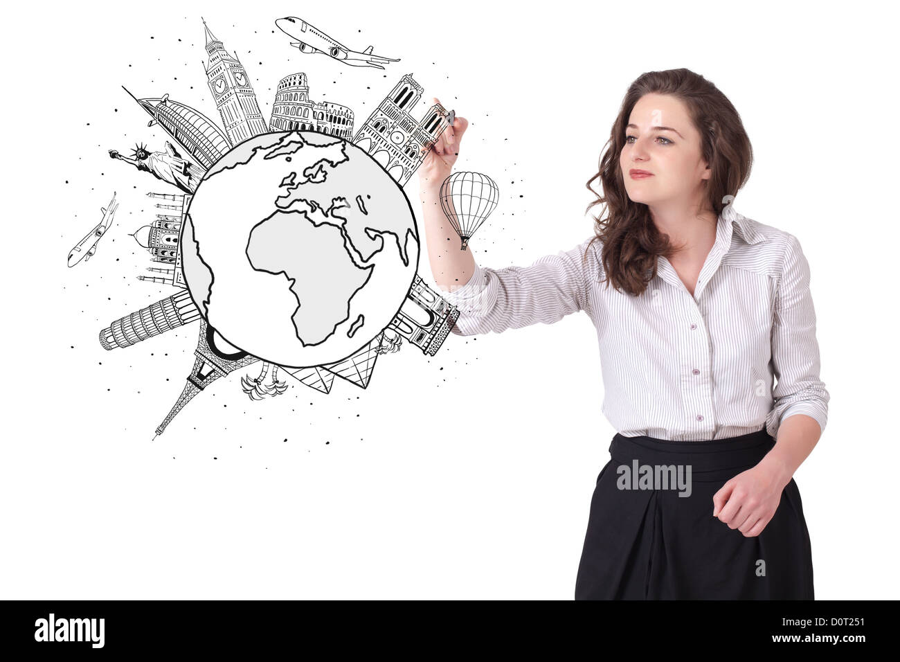 Young woman drawing a globe Stock Photo - Alamy