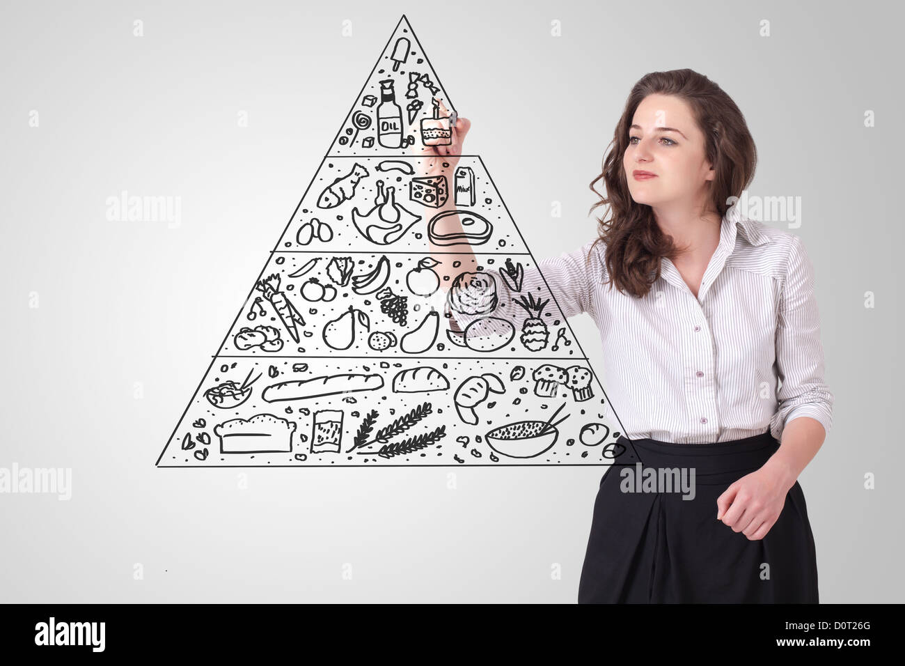Young woman drawing a various food pyramid on whiteboard Stock Photo ...