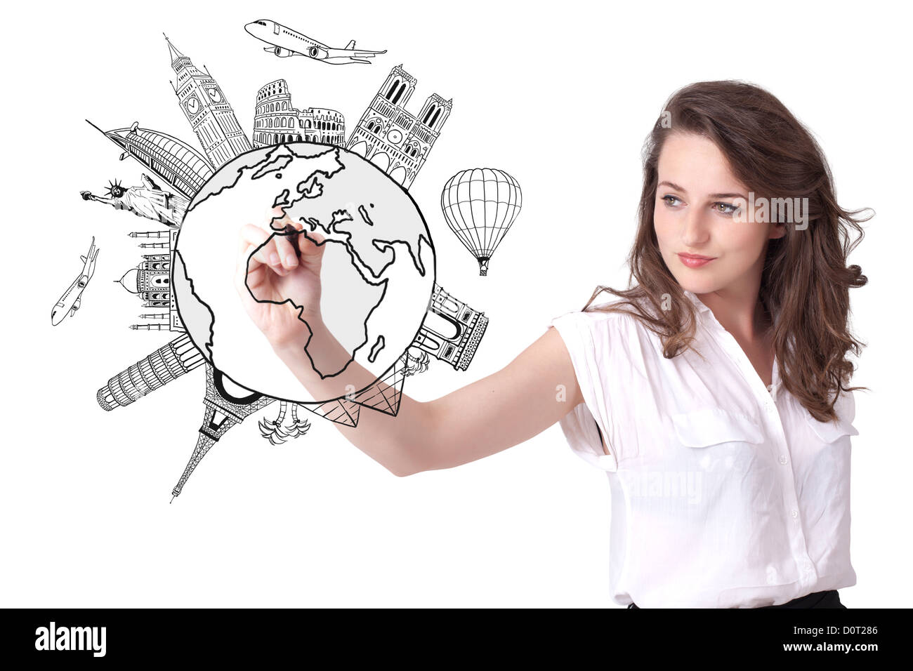 Young woman drawing a globe Stock Photo - Alamy