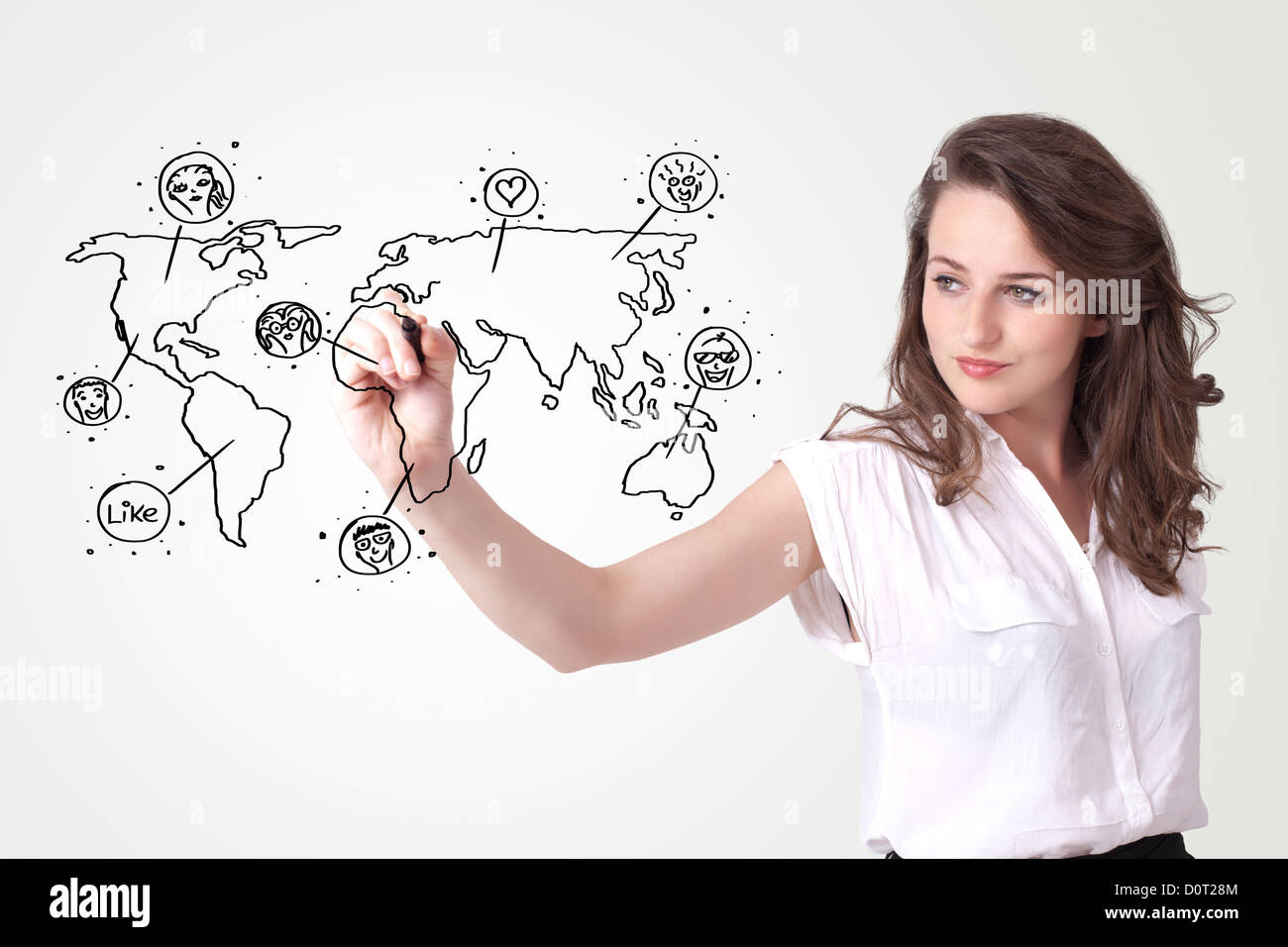 Young woman drawing a social map on whiteboard Stock Photo - Alamy