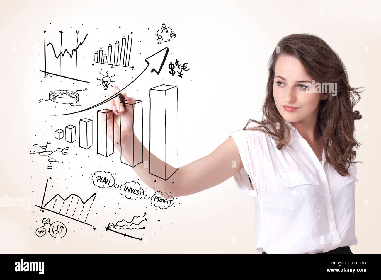 Young business woman drawing diagrams Stock Photo - Alamy