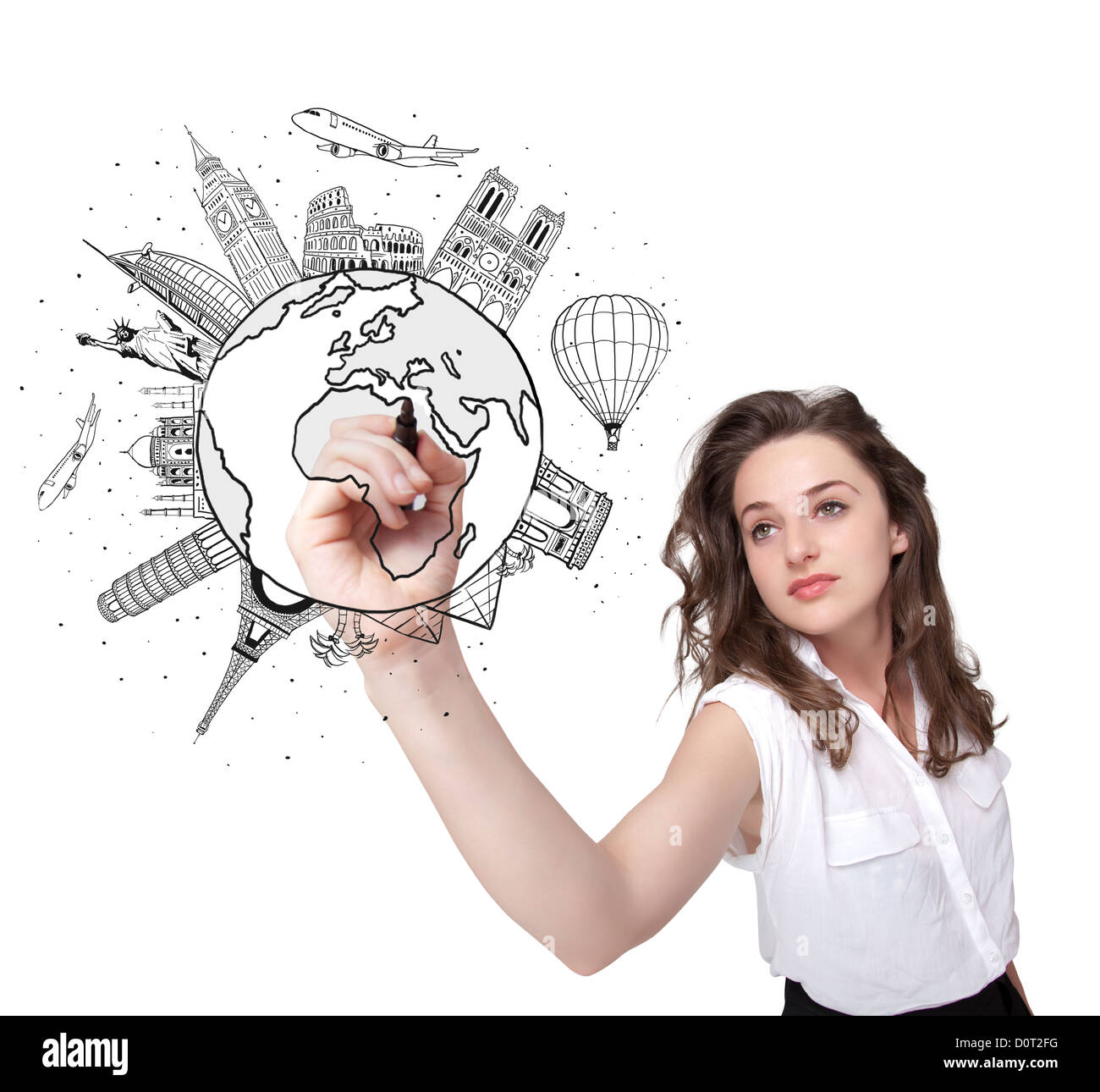 Young woman drawing a globe Stock Photo - Alamy