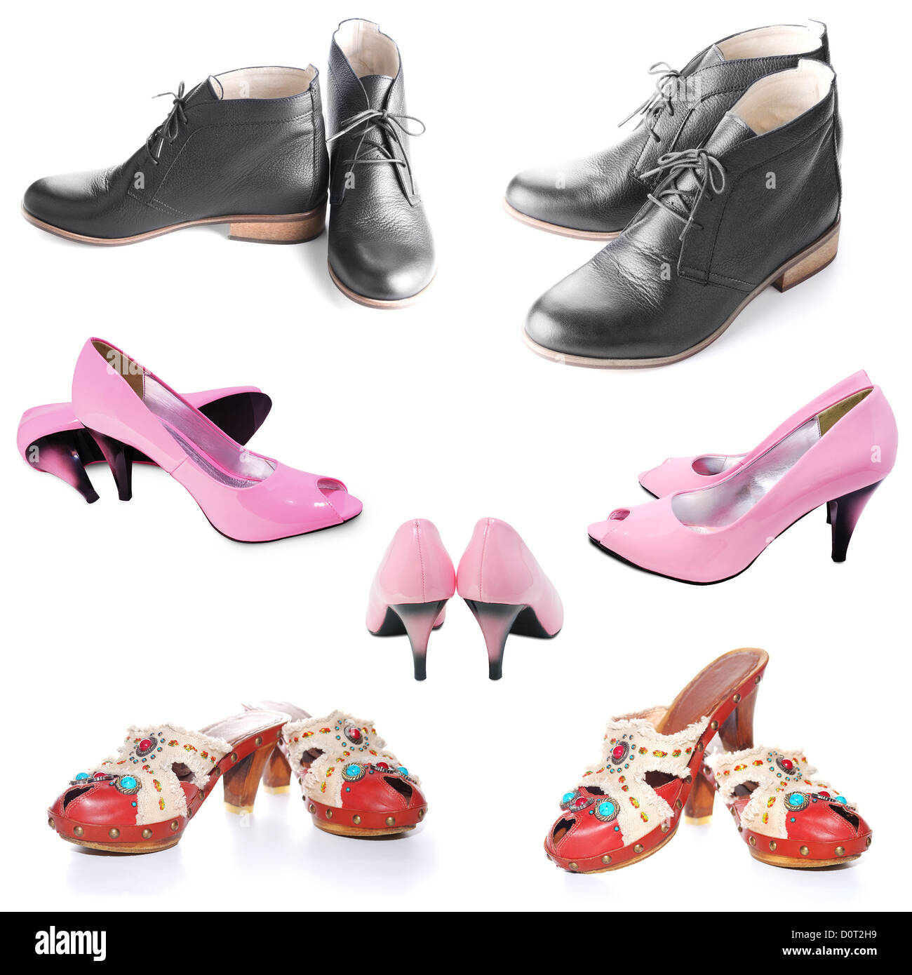 Women's shoes collage over white background Stock Photo - Alamy