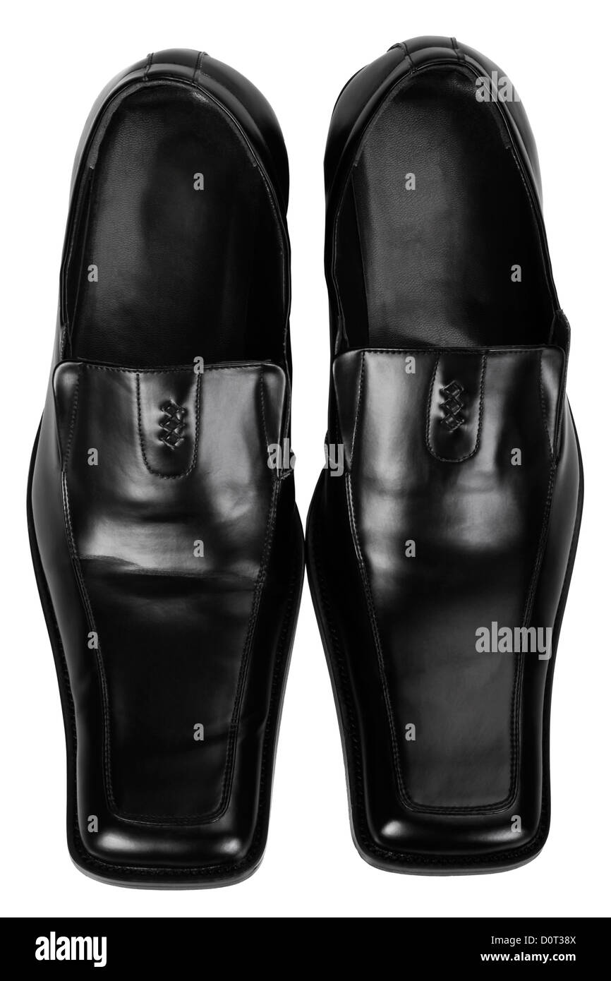 Close-up of a pair of black leather shoes Stock Photo - Alamy