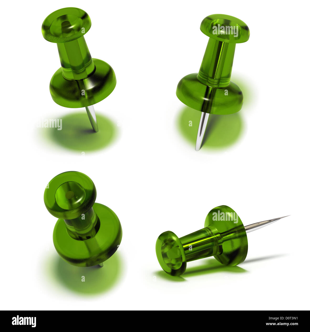 pushpin, drawing pin or thumbtack design element set over white ...