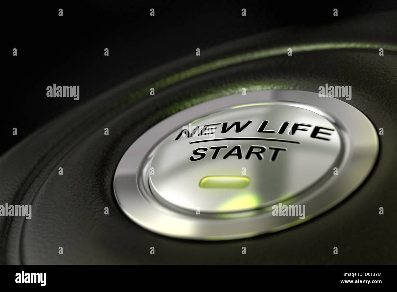 pushed new life start button over black background, blue light ...